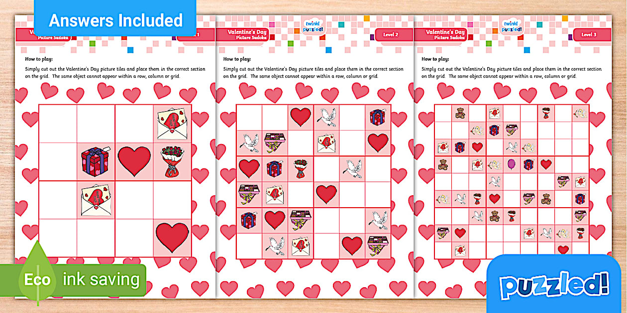 Valentine's Day sudoku - Twinkl Puzzled - kids - Twinkl