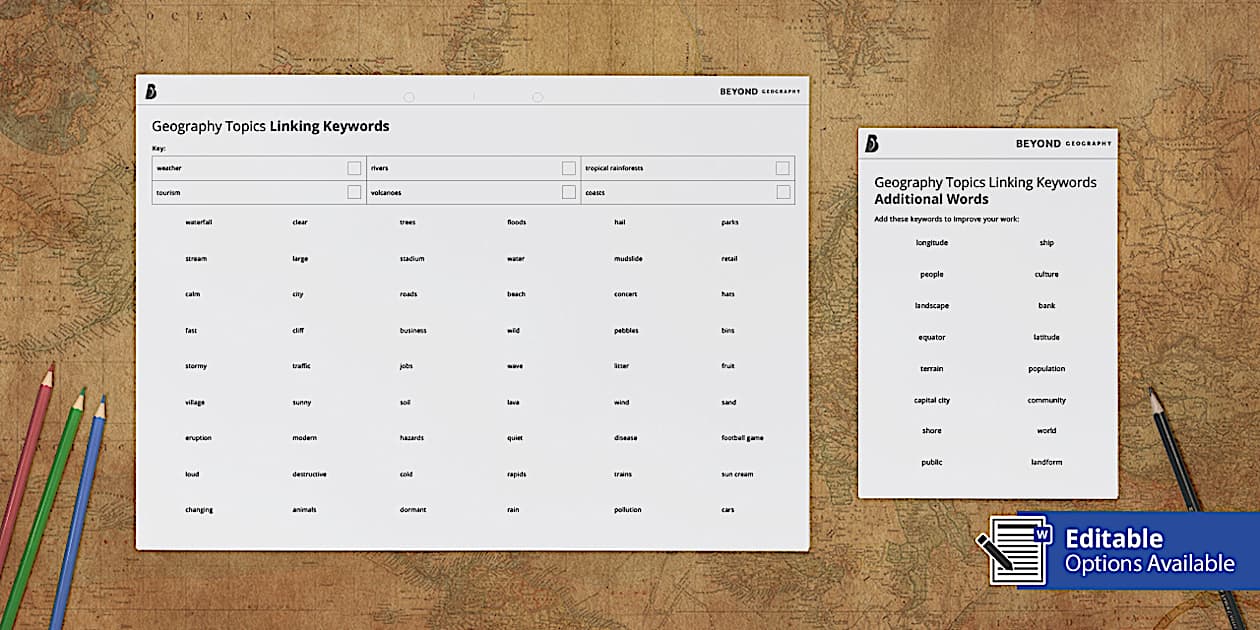 KS3 Linking Keywords Geography Topics (teacher made)