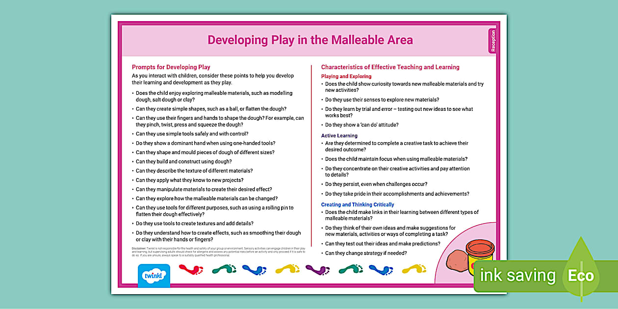 EYFS Malleable Area Reception Next Steps Poster - Twinkl