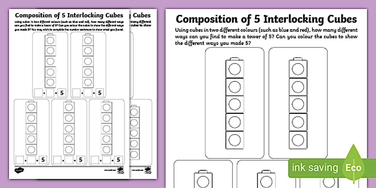 👉 Composition of 5 Interlocking Cubes Worksheet - Twinkl