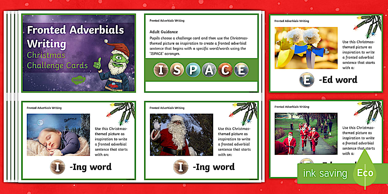 Fronted Adverbials Christmas Writing Challenge Cards