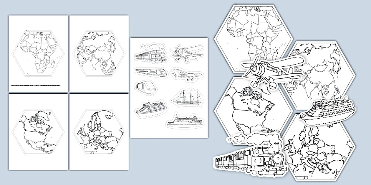 Continents Hexagon Display Colouring Activity (teacher made)
