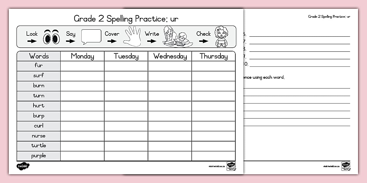Grade 2 ur Phonics Spelling Practice Sheets