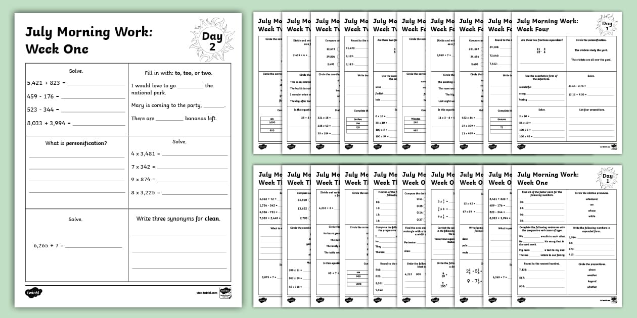 Fourth Grade July Morning Work Bundle (Hecho por educadores)