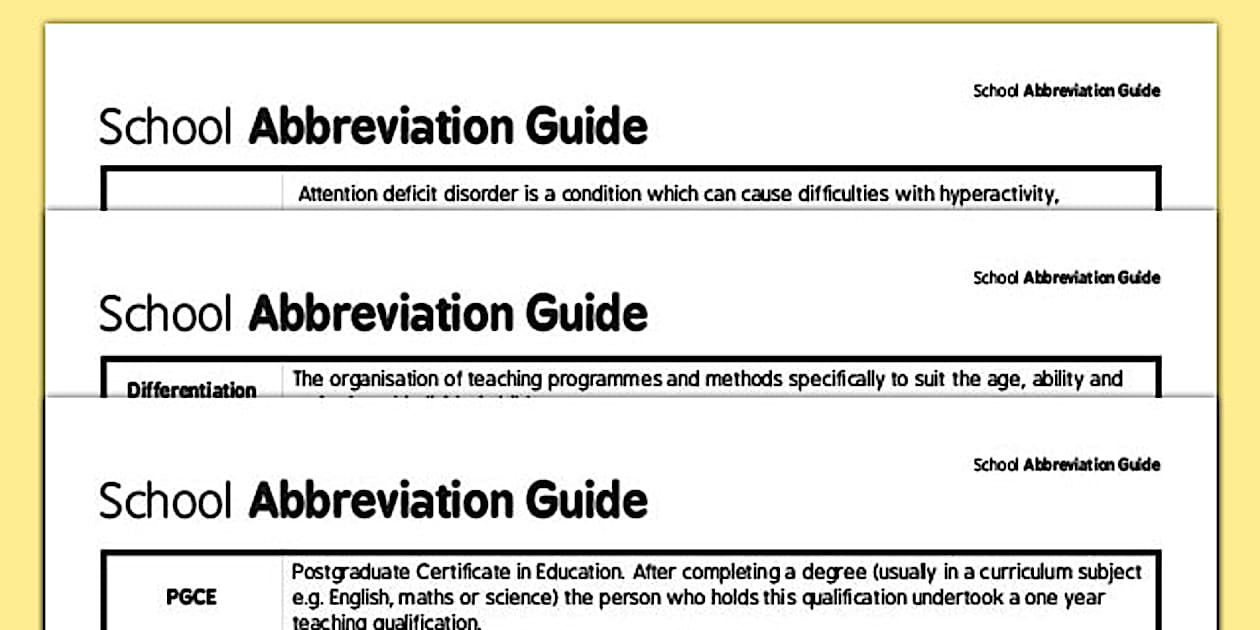 School Abbreviation Guide (for Parents) (teacher made)