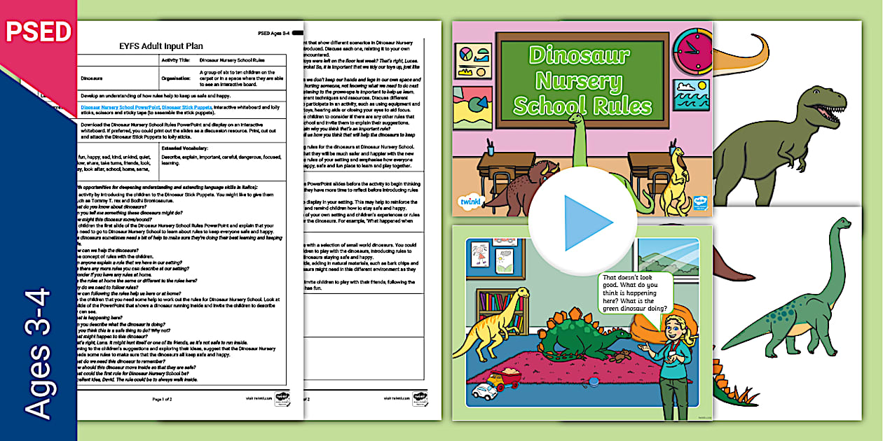 EYFS Dinosaur Nursery Rules Adult Plan and Resource Pack