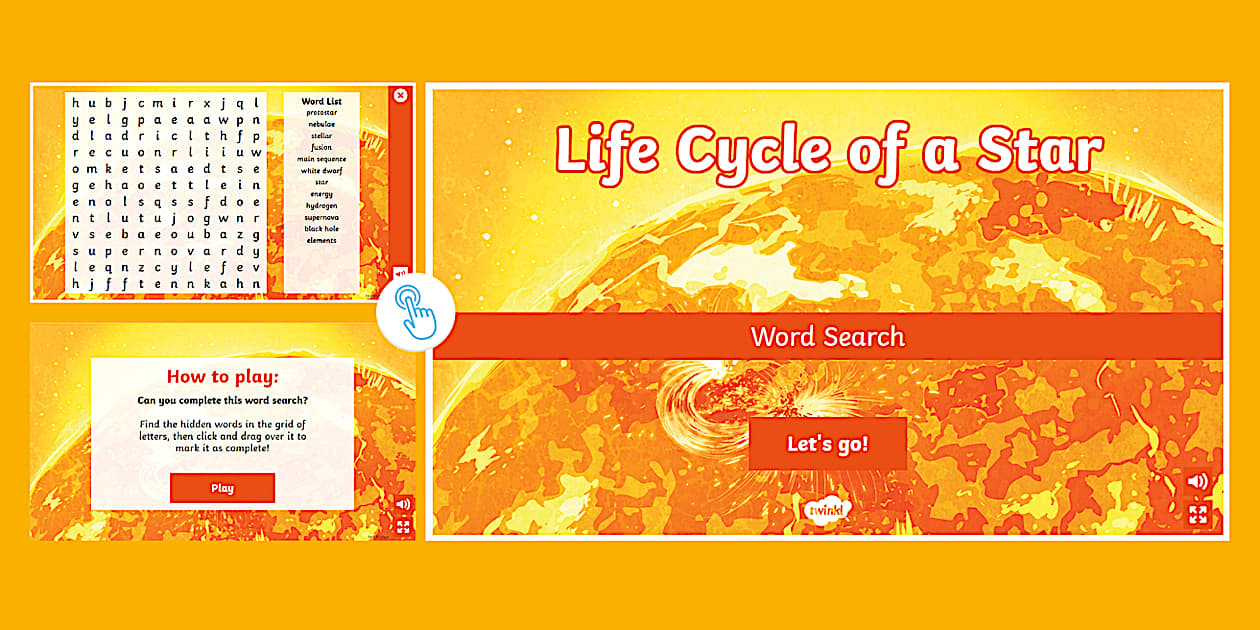Life Cycle of a Star Interactive Word Search for 6th-8th