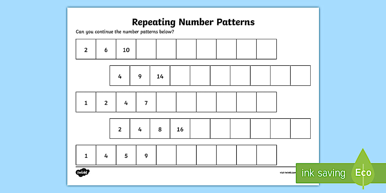 Editable Repeating Number Patterns Worksheet - Twinkl