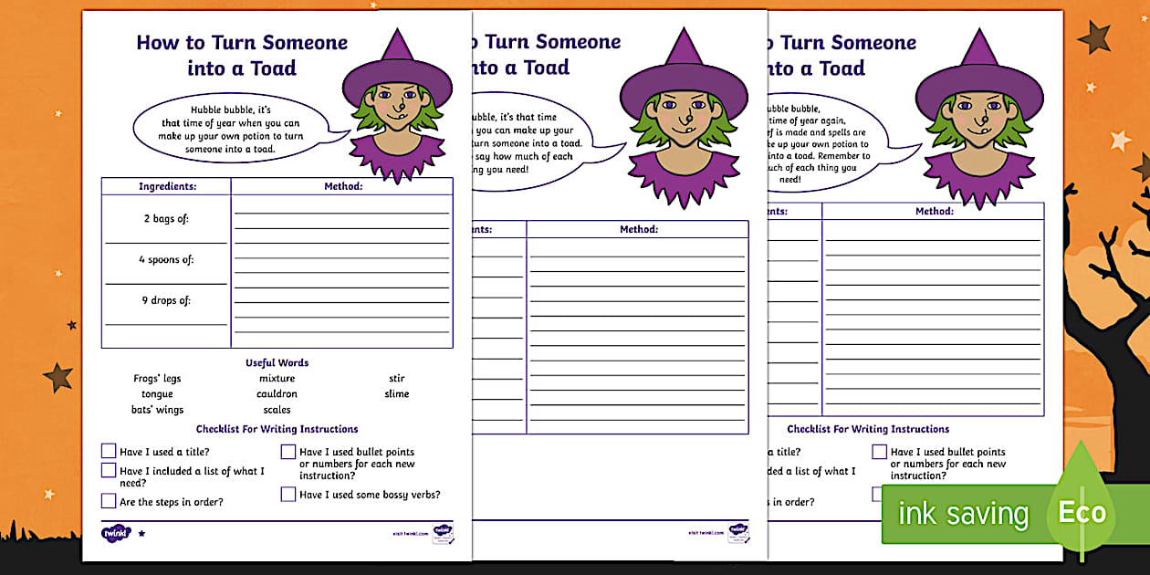 Editable KS1 How to Turn Someone into a Toad Differentiated Writing ...