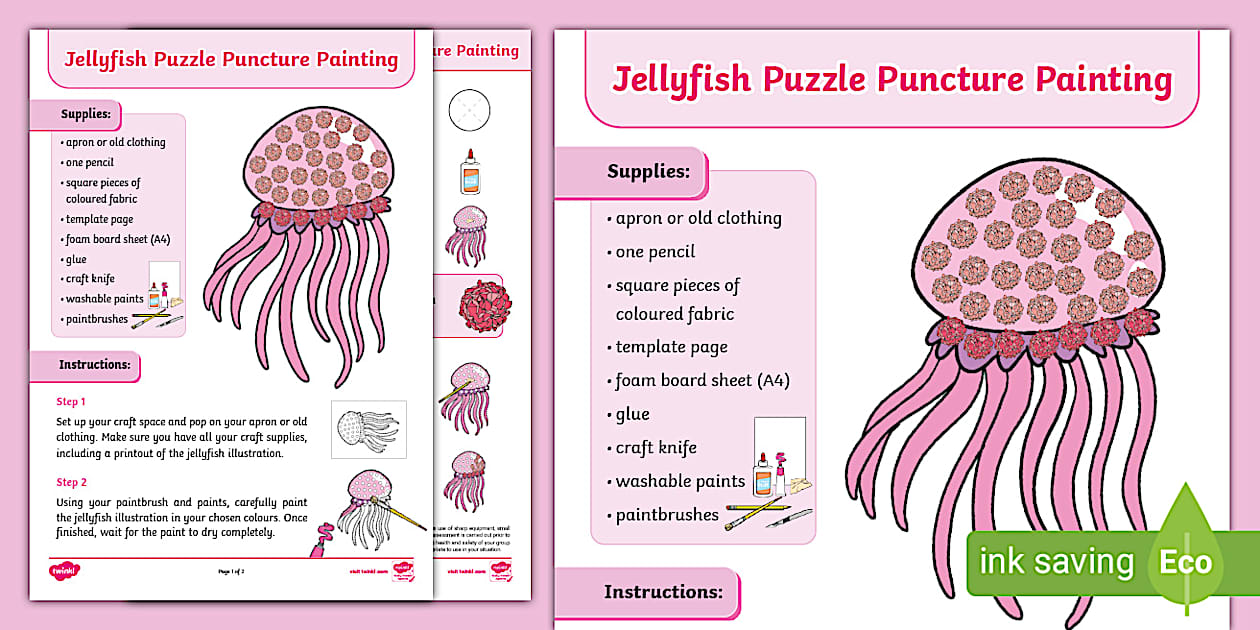 Jellyfish Puzzle Puncture Painting Craft - Twinkl