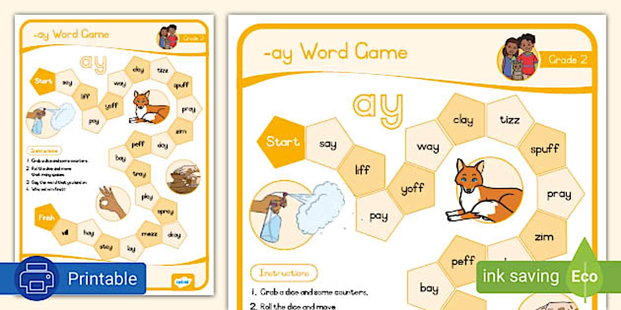 Grade 2 Phonics: ay Printable Game (teacher made) - Twinkl