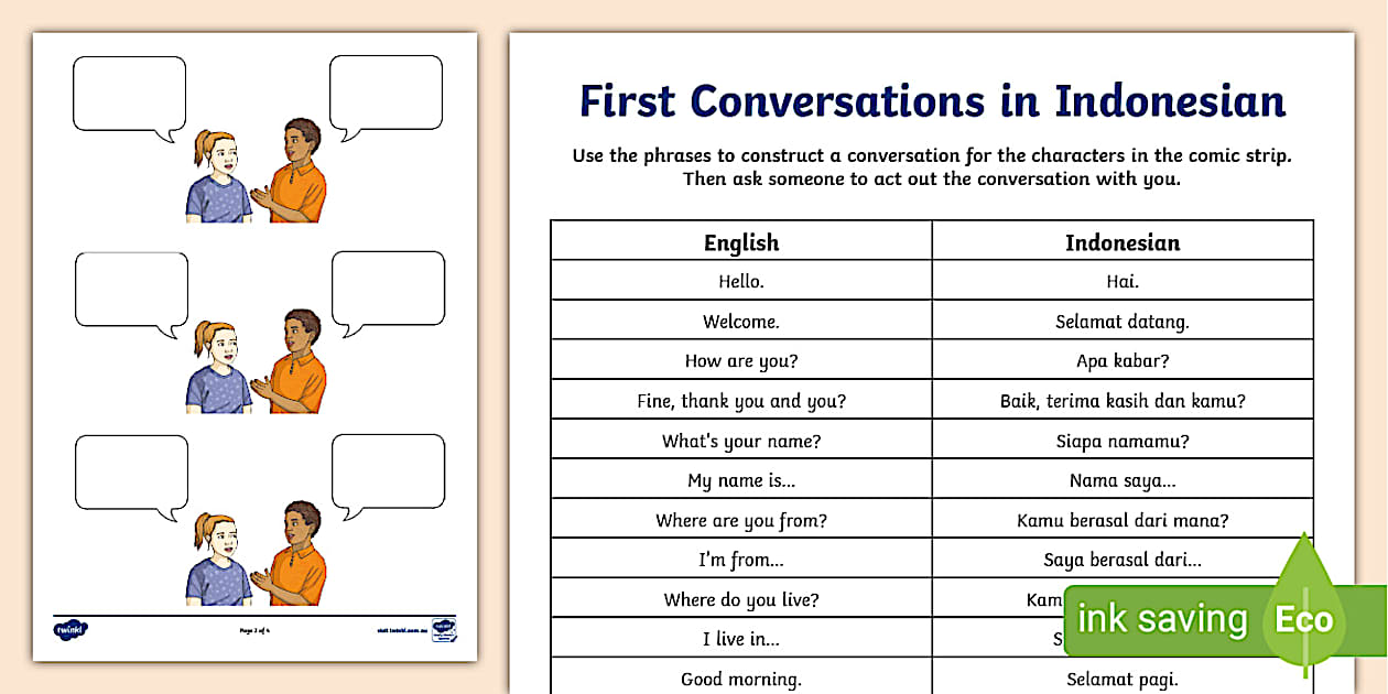 First Conversations Dialogue Activity - Indonesian - Twinkl