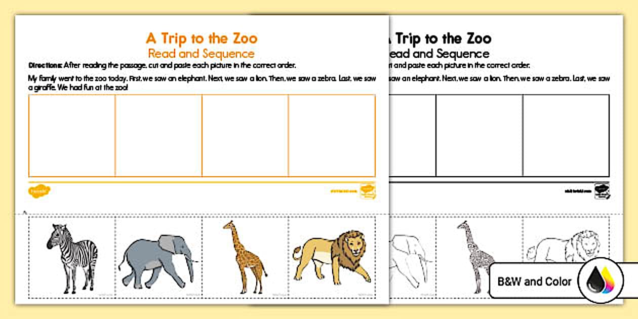 Kindergarten A Trip to the Zoo Read and Sequence Worksheet
