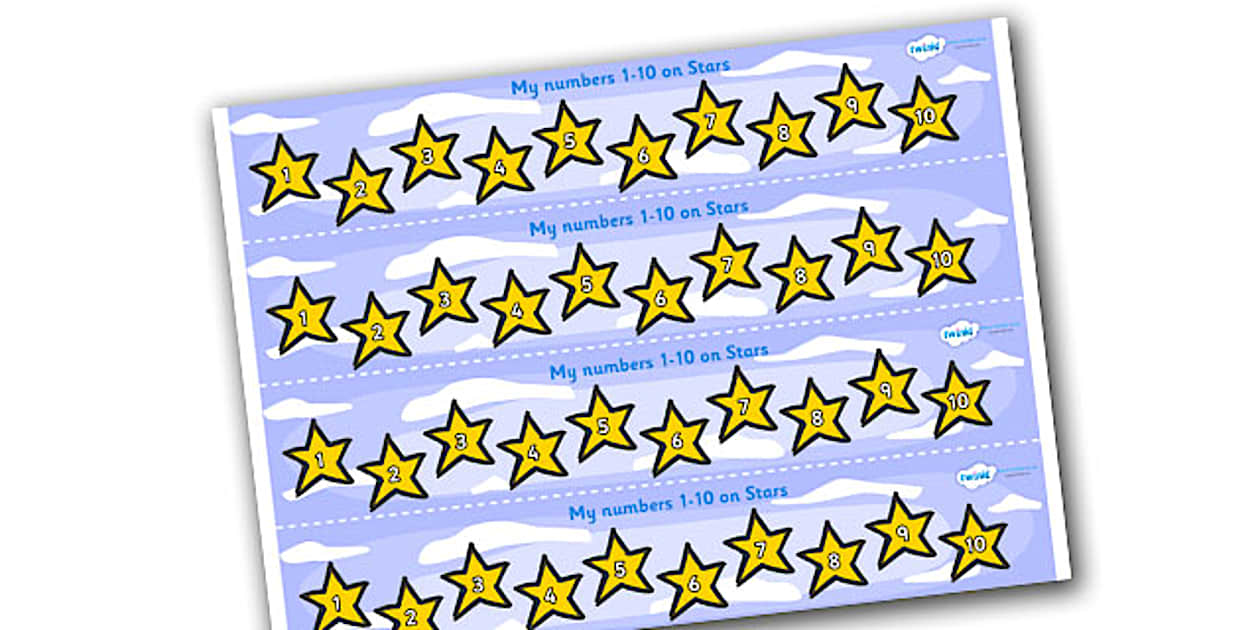1-10 on Stars Number Strips (teacher made) - Twinkl