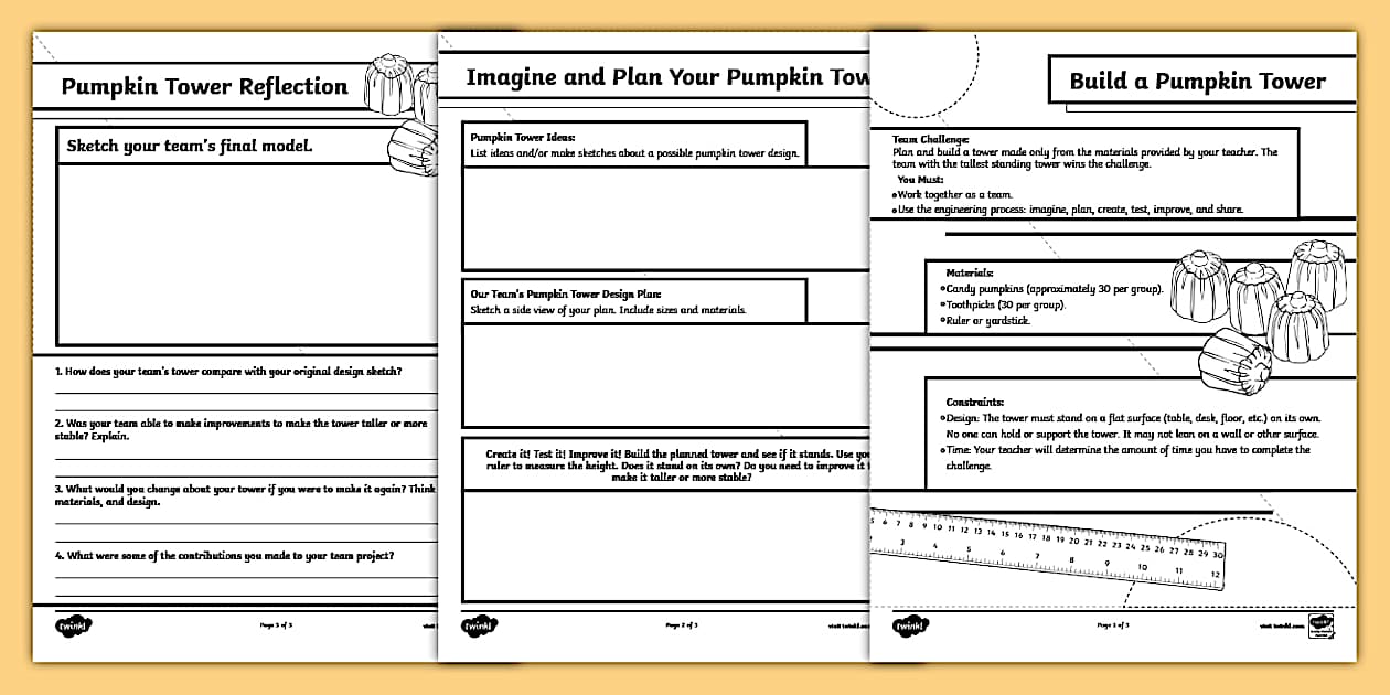 Halloween Pumpkin Tower STEAM Challenge for 3rd-5th Grade