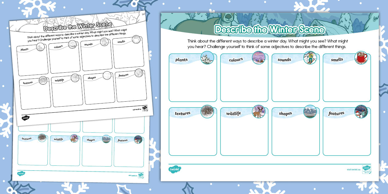 Winter Scene Adjectives Worksheet (teacher made) - Twinkl