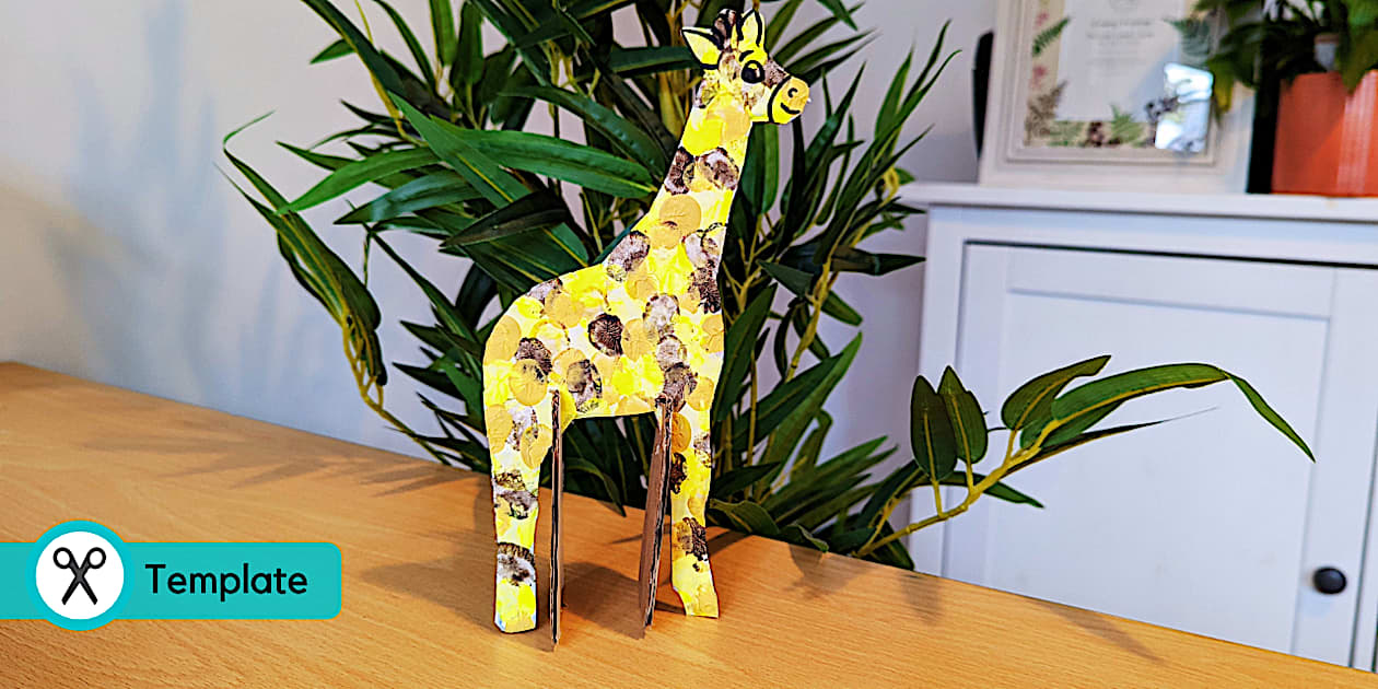 3D Fingerprint Giraffe Craft (teacher made) - Twinkl