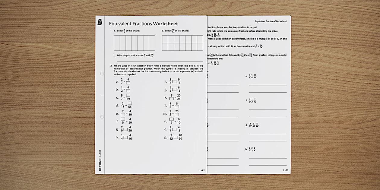 Equivalent Fractions Worksheet* (teacher made) - Twinkl