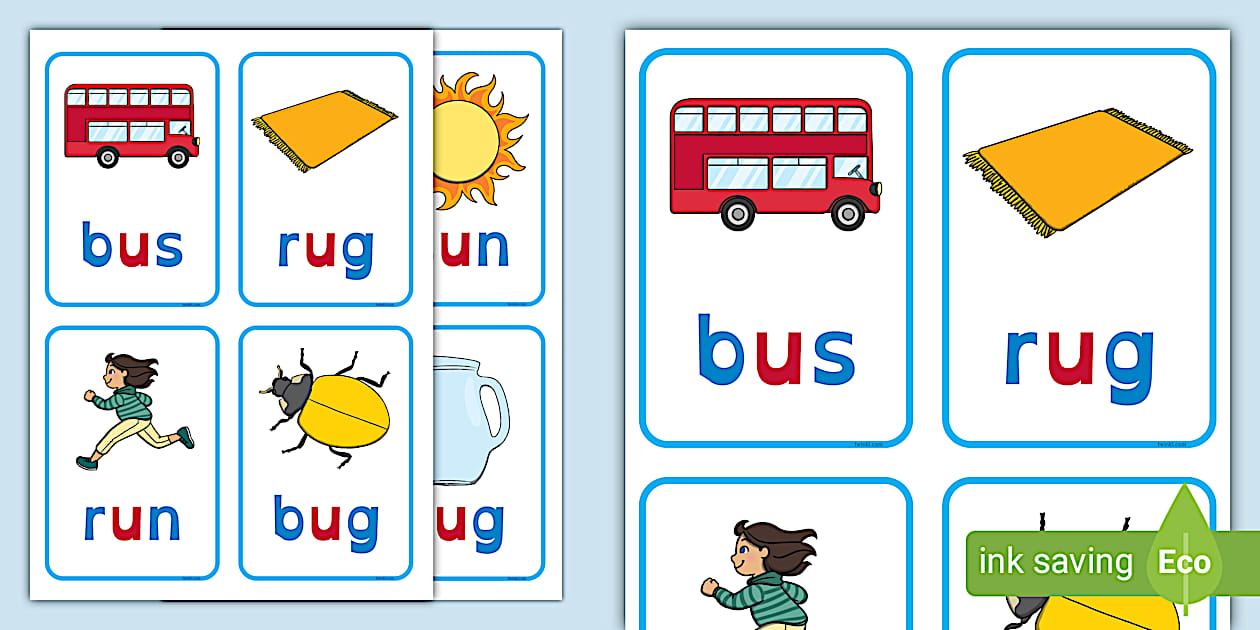 Black and White CVC Word Cards U Dyslexia (teacher made)