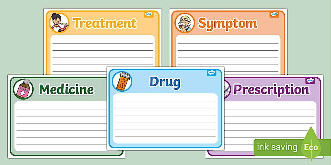 Black and White Medicines and Health Blank Word Definition Cards