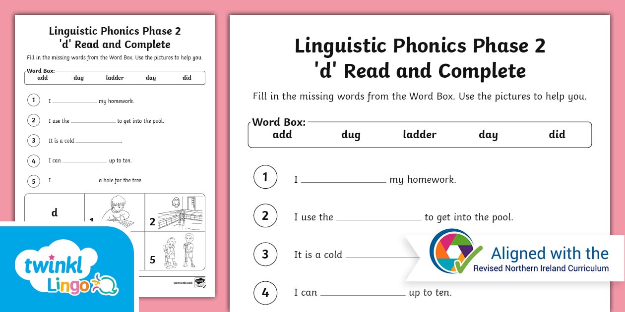 Linguistic Phonics Phase 2 Read Complete 'd' Activity Sheet