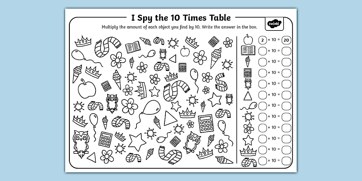 I Spy the 10 Times Table Activity Sheet (Teacher-Made)