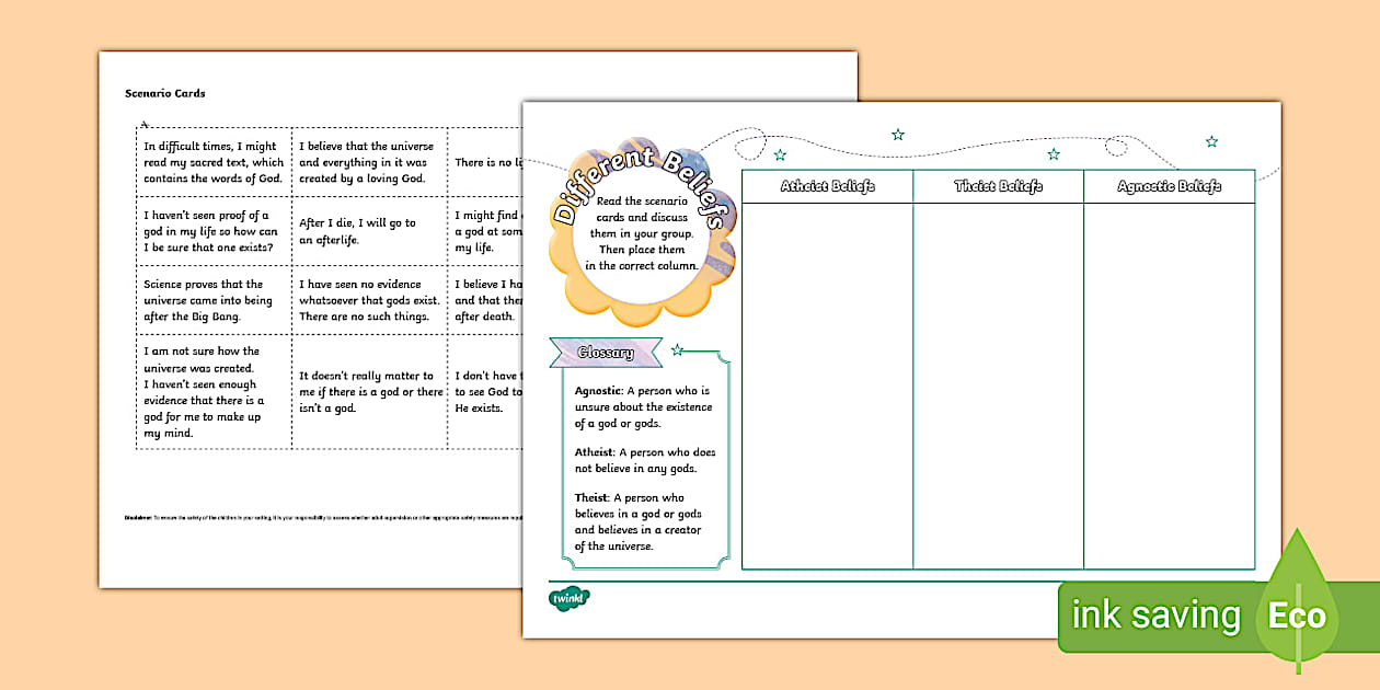 KS2 Agnostic Beliefs Activity (teacher made) - Twinkl