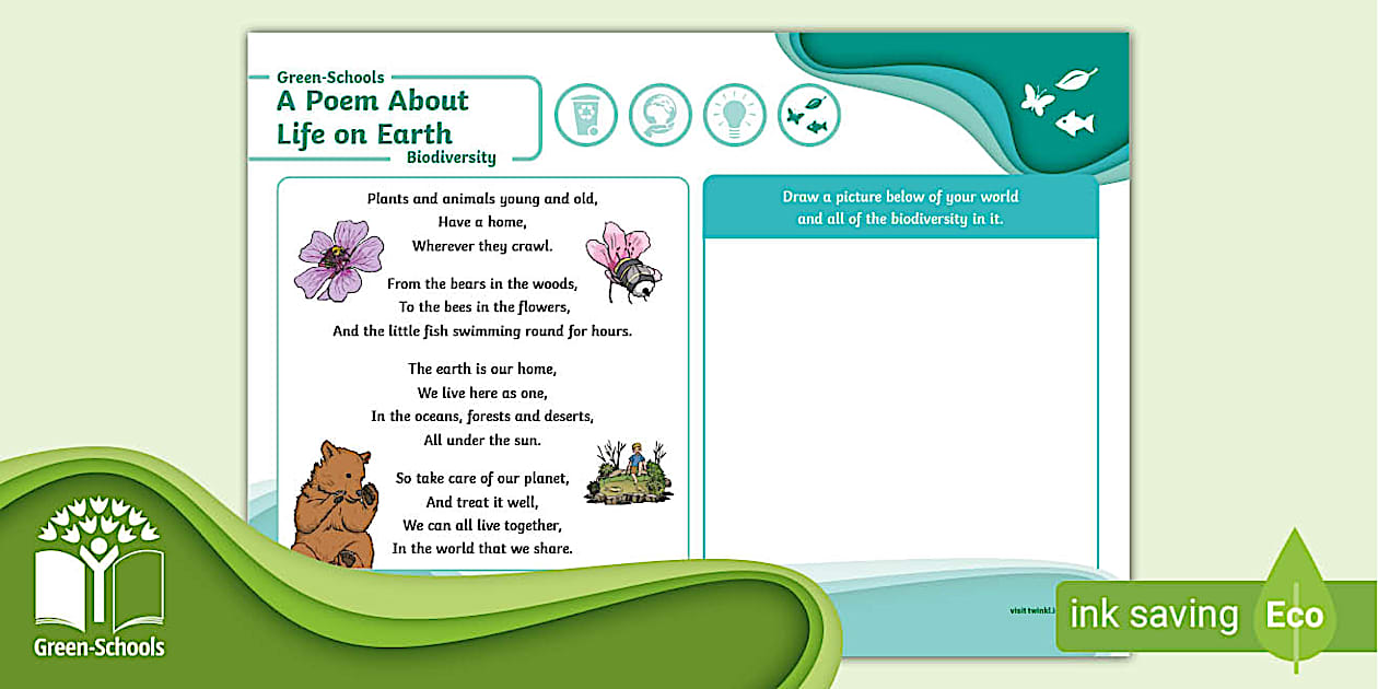 Green - Schools Biodiversity Poem and Drawing Activity Sheet