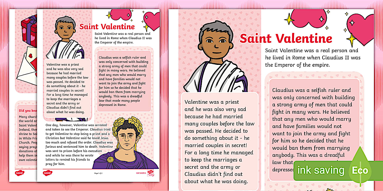 Saint Valentine Reading Comprehension Activity - Twinkl