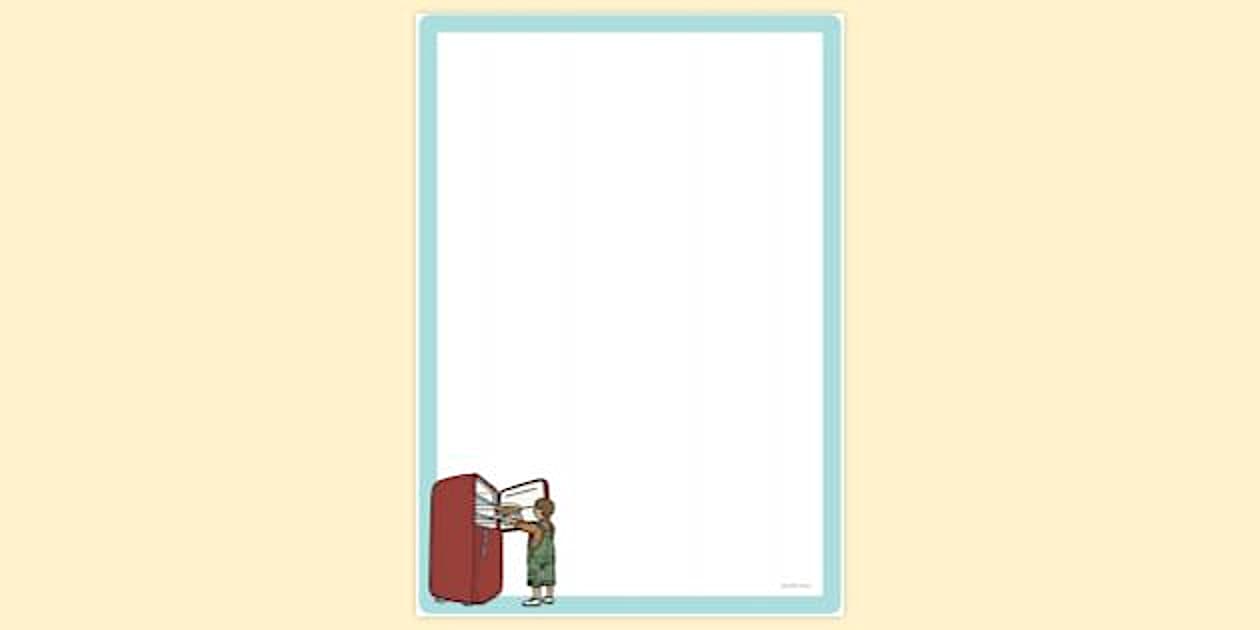 Simple Blank Boy Putting Cake in Fridge Page Border | Twinkl