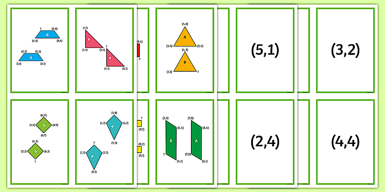 2D Shape Coordinate Translation Matching Cards - Twinkl