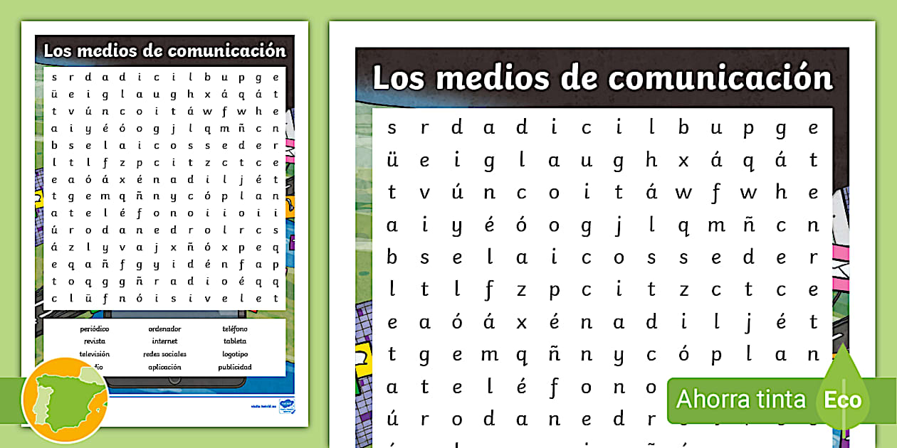 Sopa de letras: Los medios de comunicación - Twinkl
