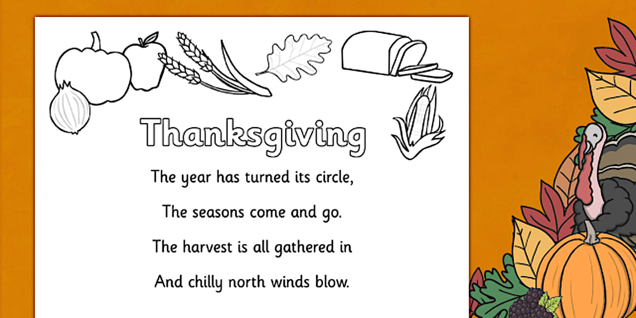 Thanksgiving Poem for Teachers | Colouring Sheet | Twinkl