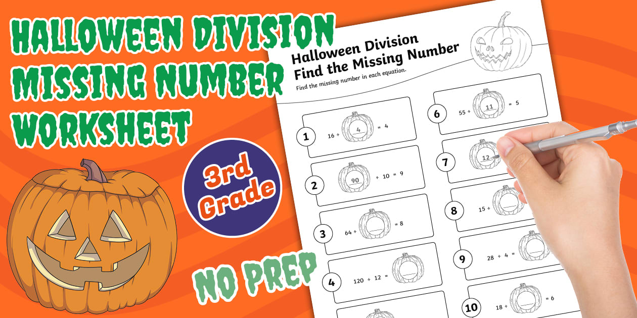 Third Grade Halloween Find the Missing Number Division