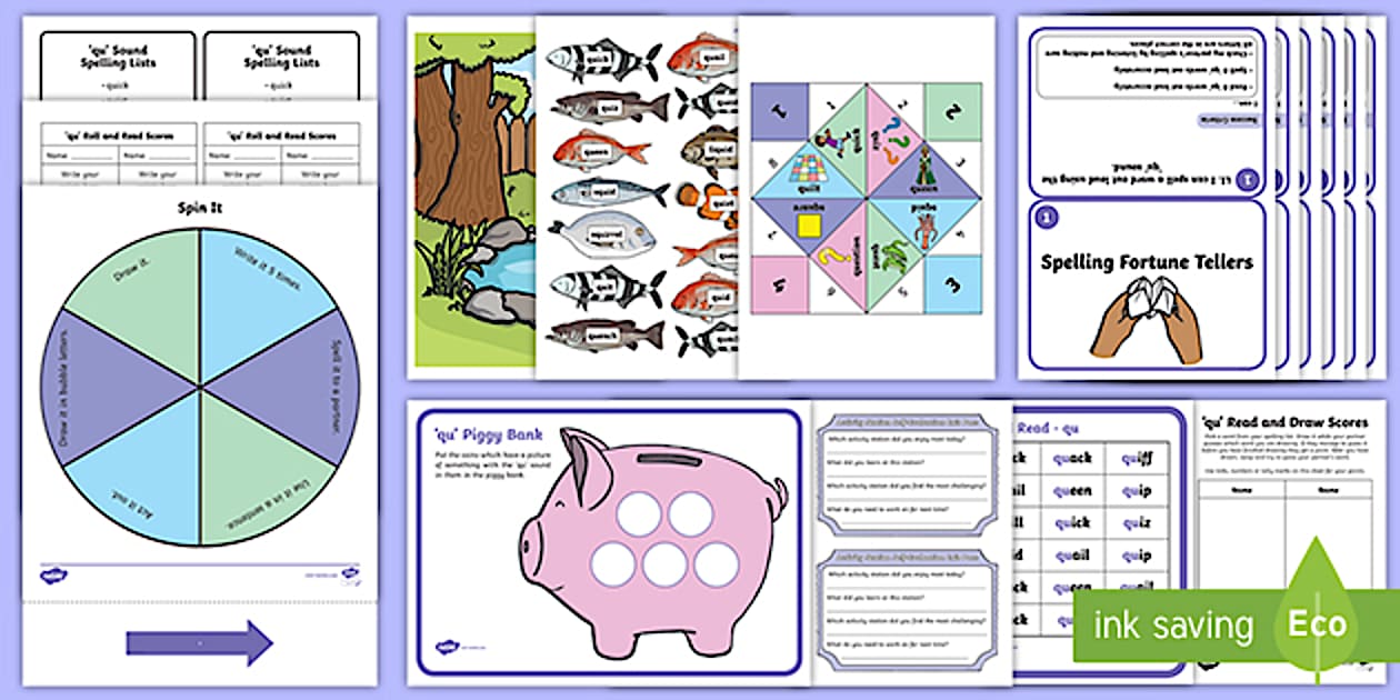 'qu' Sound Activity Stations (teacher made) - Twinkl