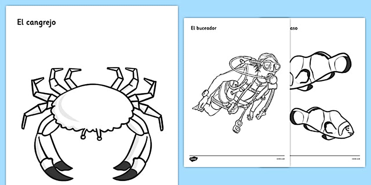 Under the Sea Colouring Posters Spanish - Twinkl