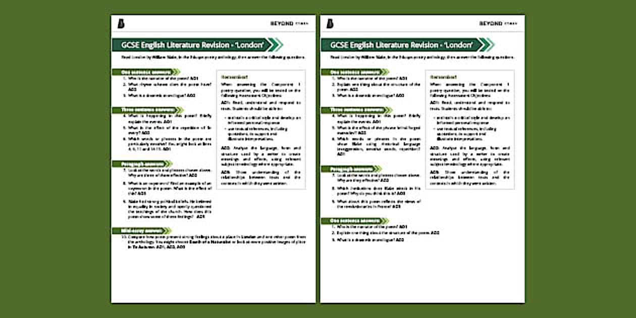 London William Blake Revision Poetry Sheet - Twinkl