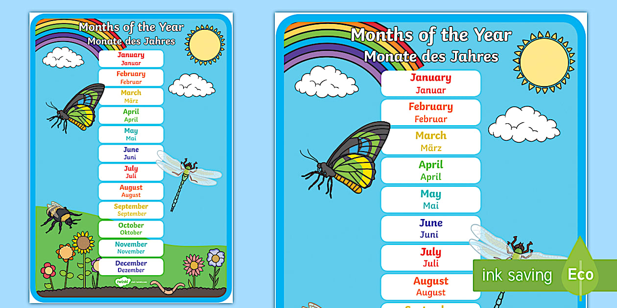 Months of the Year Display Poster - English / German - Englisch / Deutsche