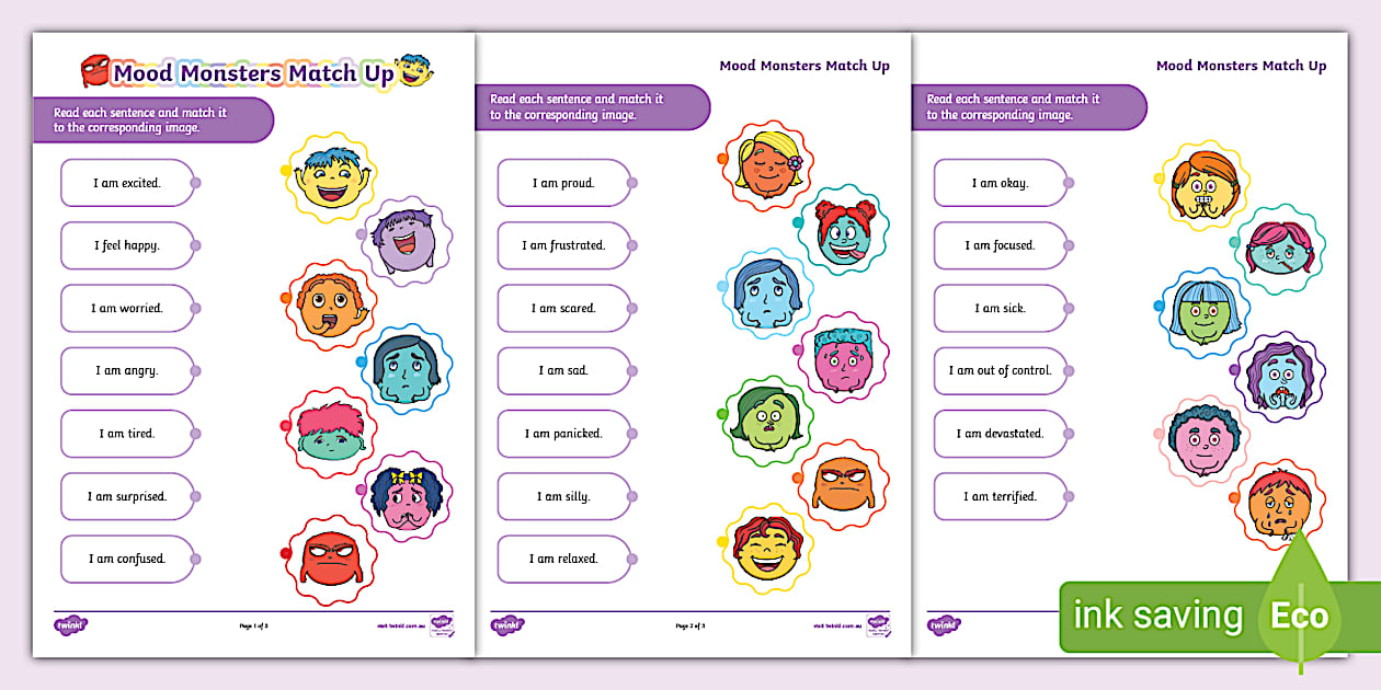 Mood Monsters Match Up (teacher made) - Twinkl