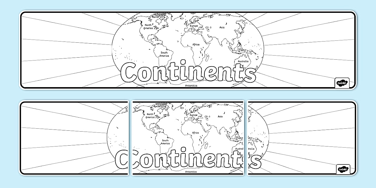 Continents Colouring Display Banner (teacher made) - Twinkl