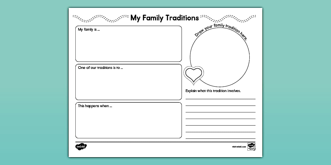 My Family Traditions Worksheet for K-2nd Grade