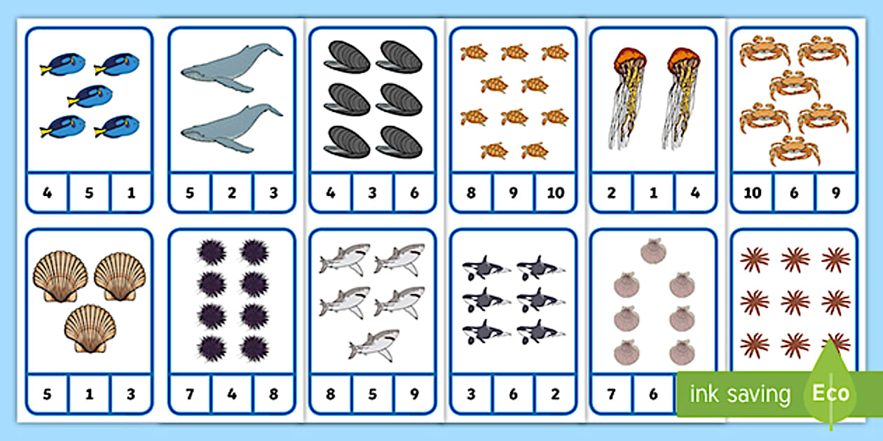 Ocean-Themed Number Recognition Activity Cards | Twinkl