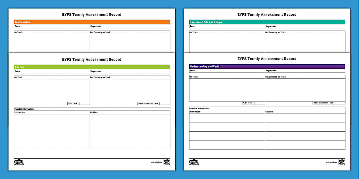 EYFS Specific Areas of Learning Termly Progress Record