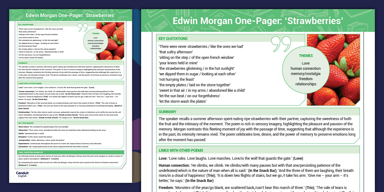Edwin Morgan One-Pager: Strawberries (l'enseignant a fait)