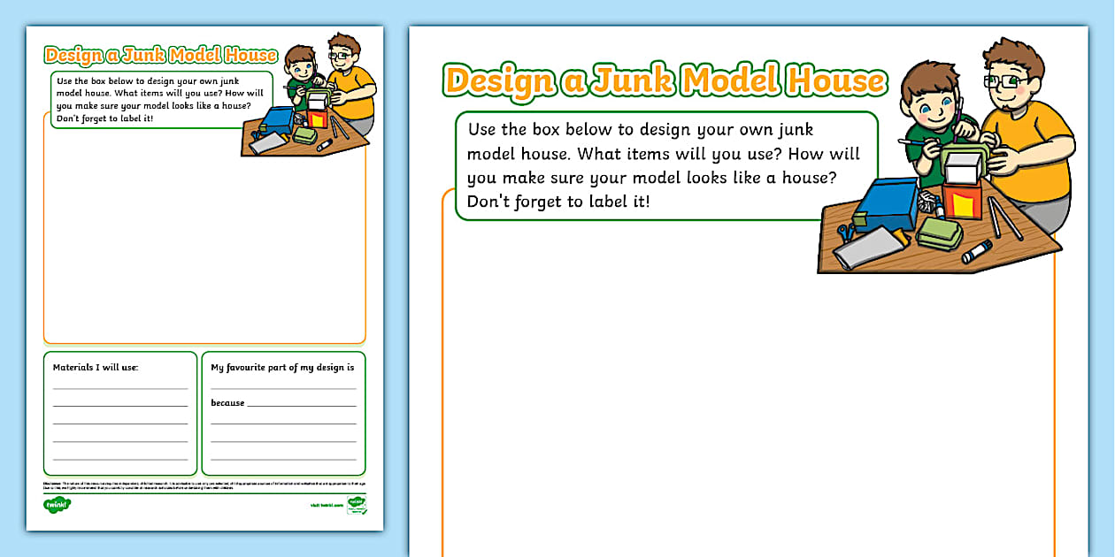 Design a Junk Model House Worksheet (teacher made) - Twinkl