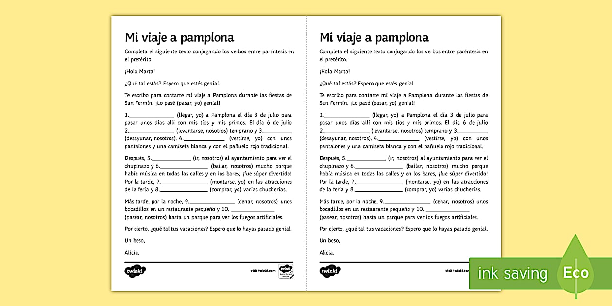 San Fermin Festivities Preterite Tense Gap Fill Worksheet / Worksheet ...