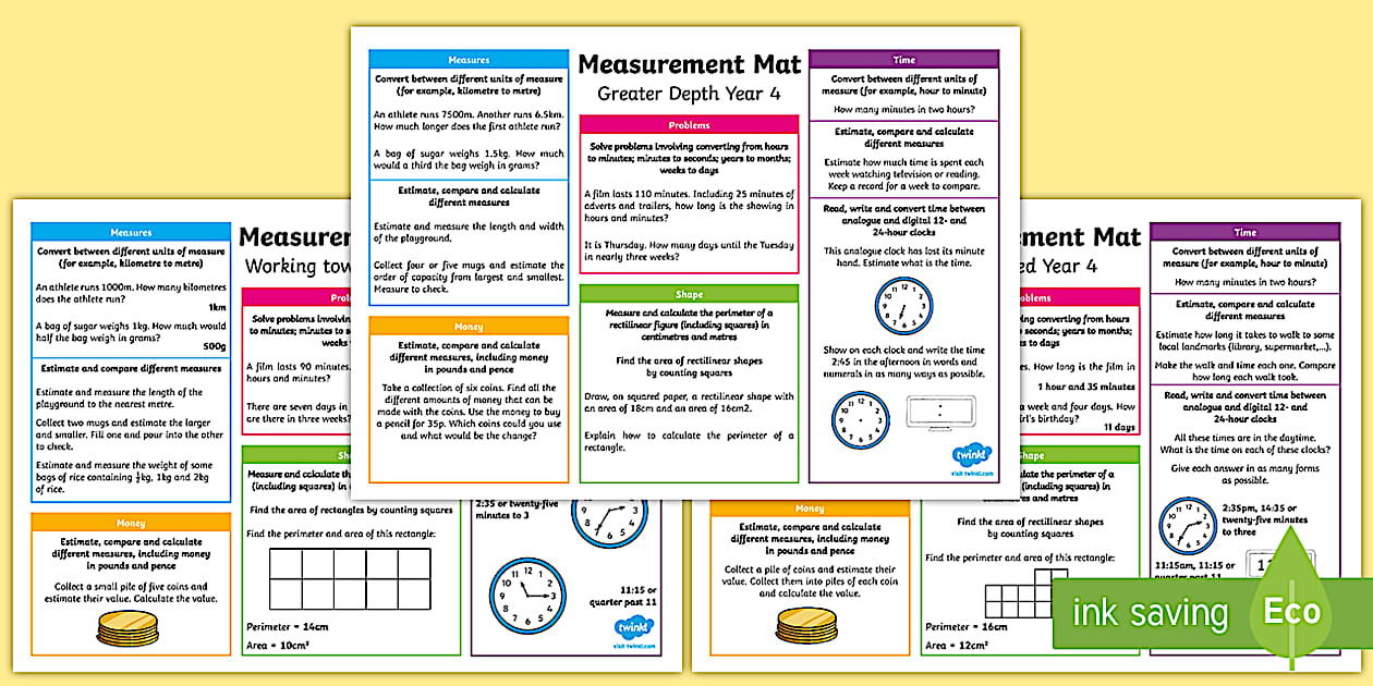 Year 4 Measurement Differentiated Maths Mats (Teacher-Made)