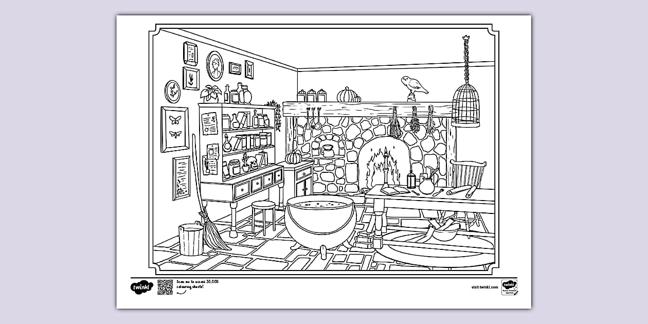 Witch's Kitchen Colouring Sheet - Twinkl