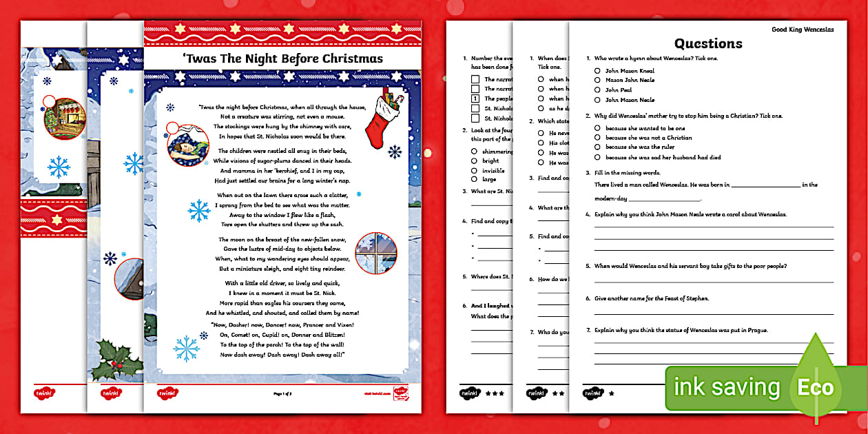 UKS2 'Twas The Night Before Christmas Reading Comprehension