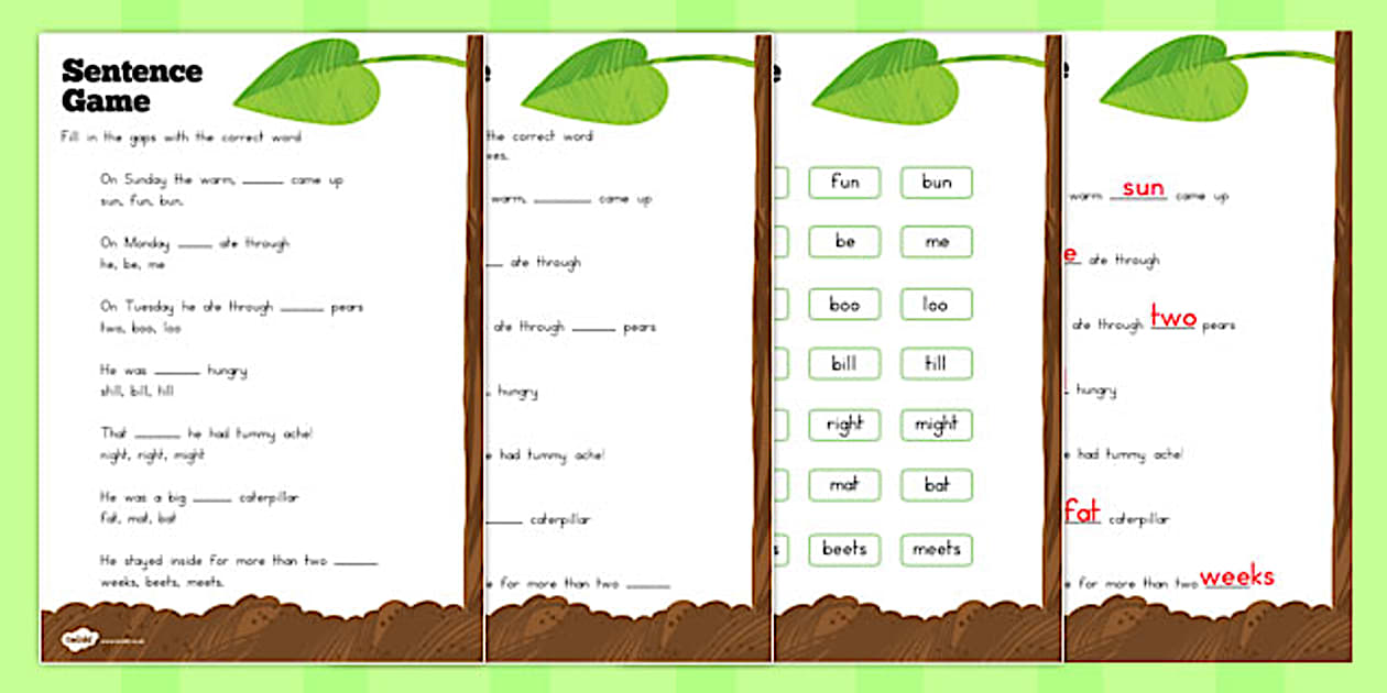 Sentence Worksheet to Support Teaching on The Very Hungry Caterpillar